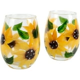 Market Street Gallery Hand-Painted Sunflower Wine Glass Set, Rustic ...