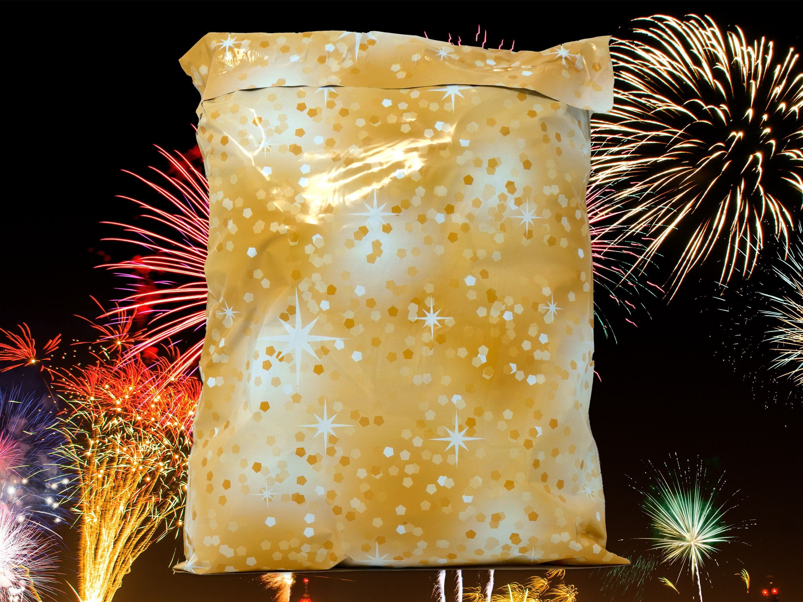 10x13 Inch GOLDEN Glam Confettie Designer Mailers, New Year Designer ...