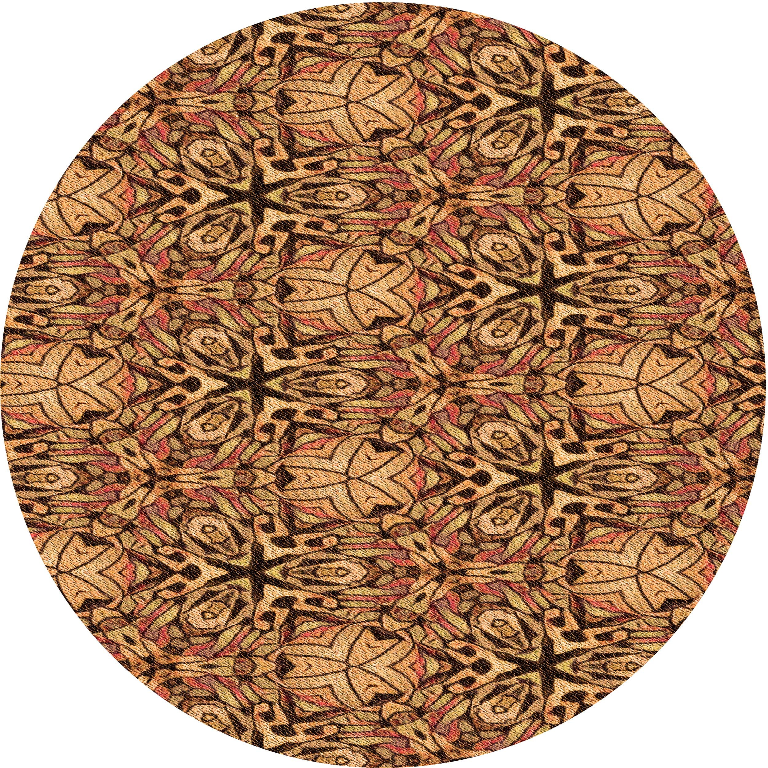 Ahgly Company Indoor Round Patterned Blood Red Brown Area Rugs, 6 ...