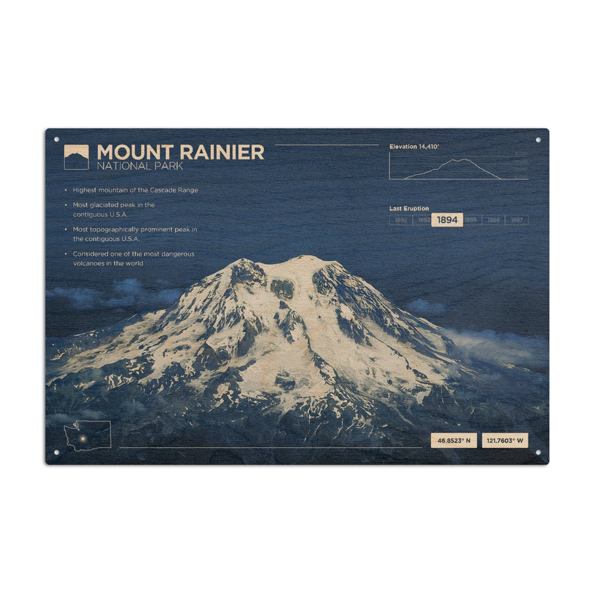 Mount Rainier National Park, Washington, Aerial View, Infographic Birch ...