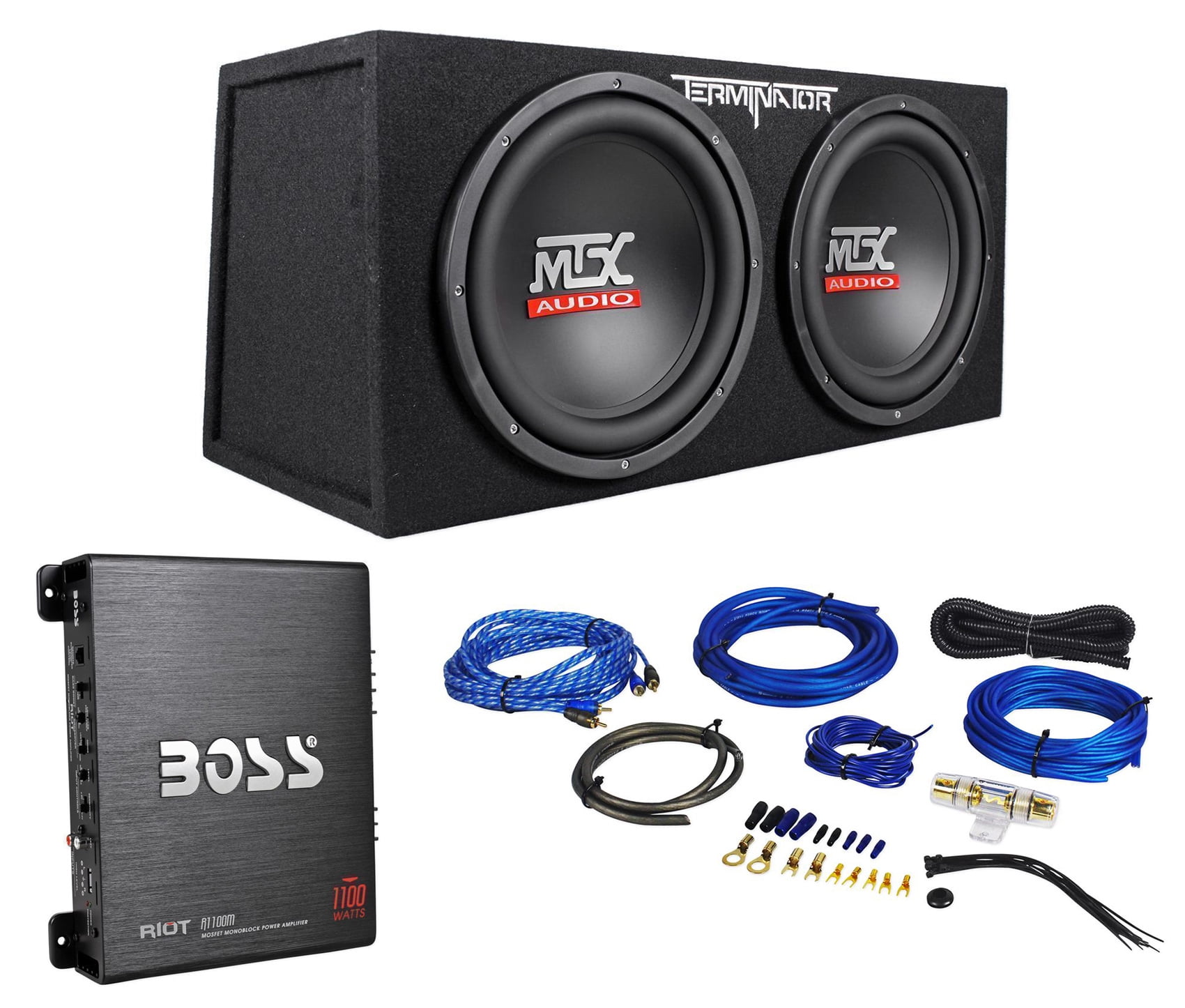 MTX Terminator TNE212D 1200w Dual 12” Subwoofers+Sealed Box+Mono Amp ...
