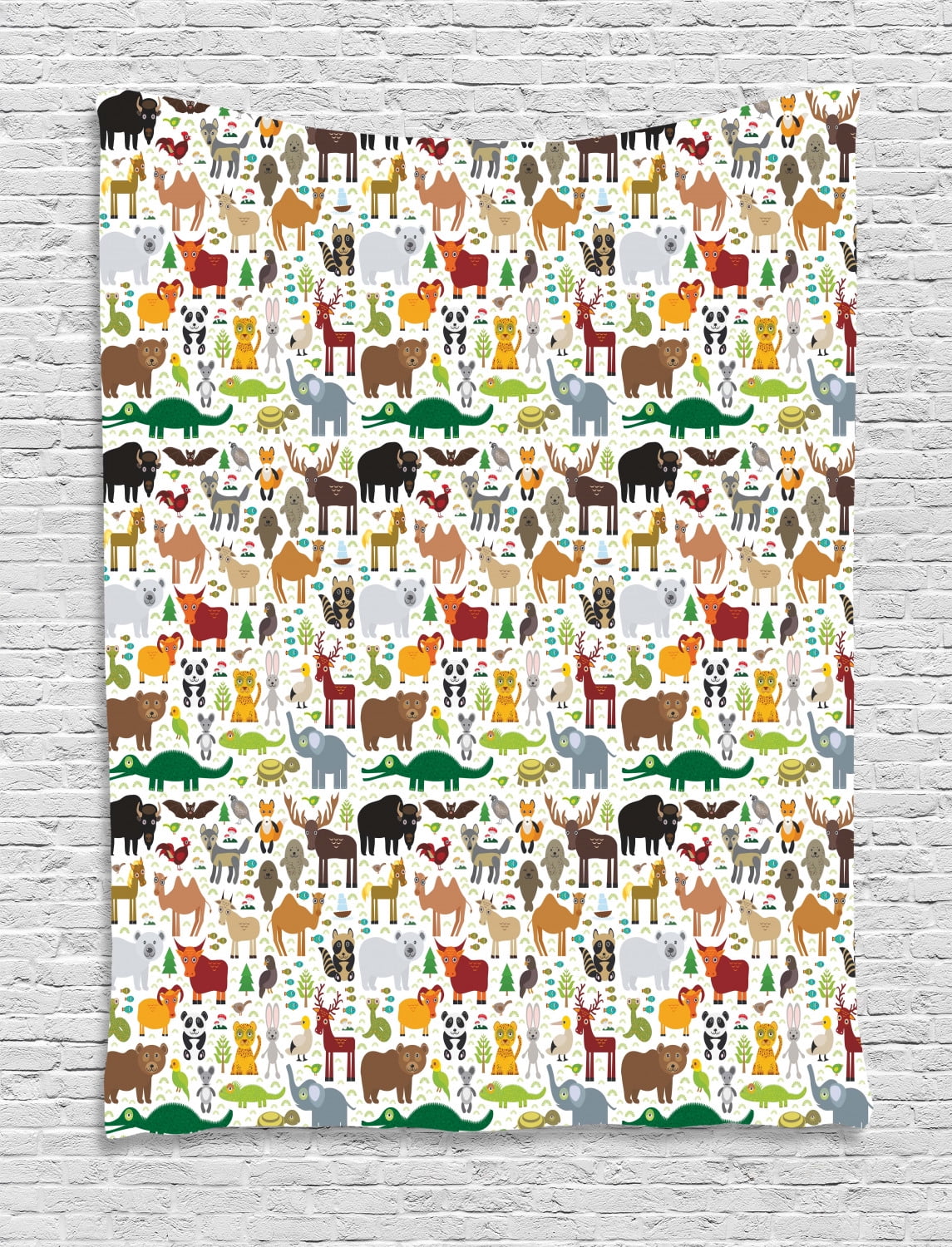 Animals Tapestry, Repeating Pattern of Animals Leopard Elephant Bison ...