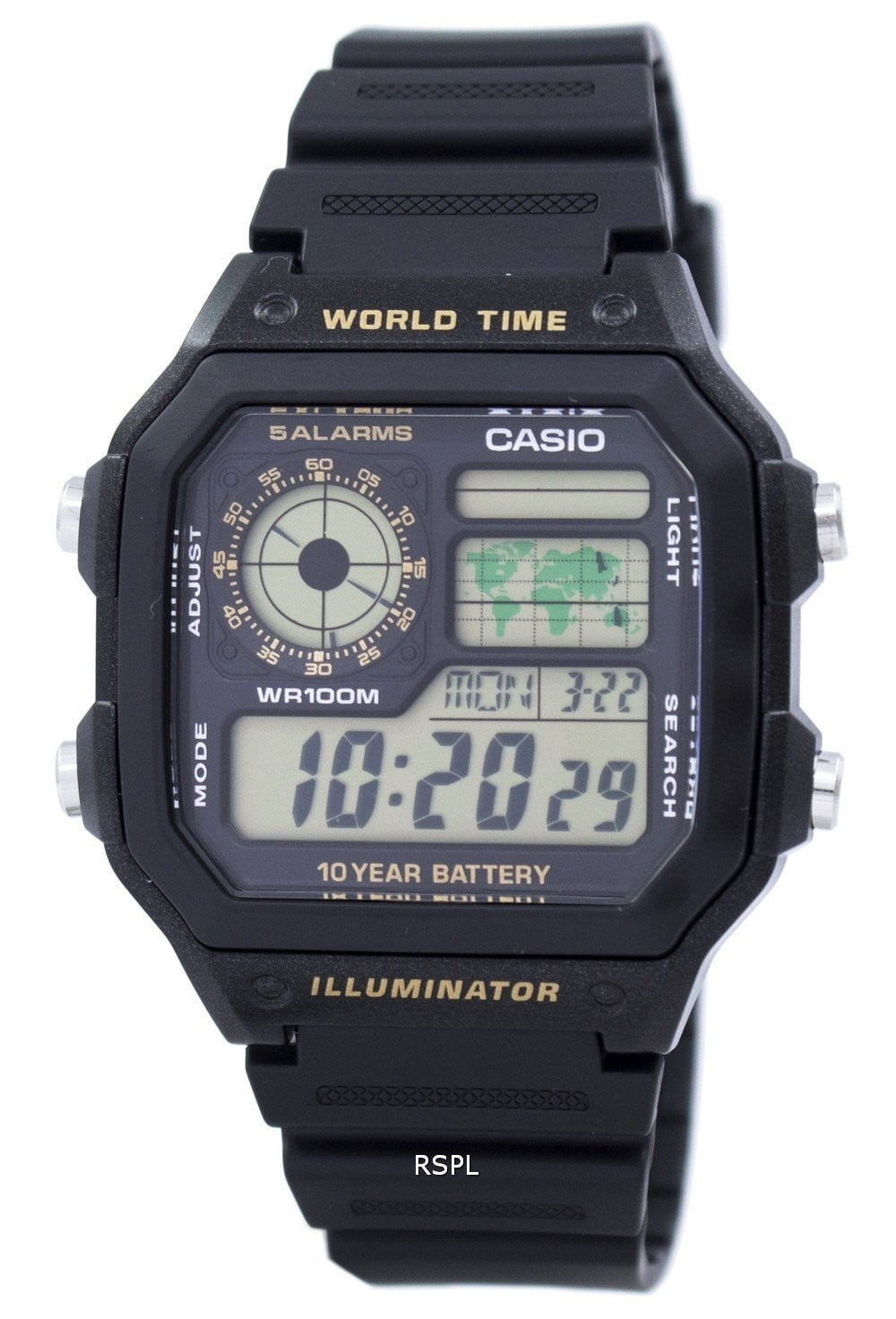 Casio Youth Series Digital World Time AE-1200WH-1BVDF AE-1200WH-1BV Men's Watch | Walmart en línea