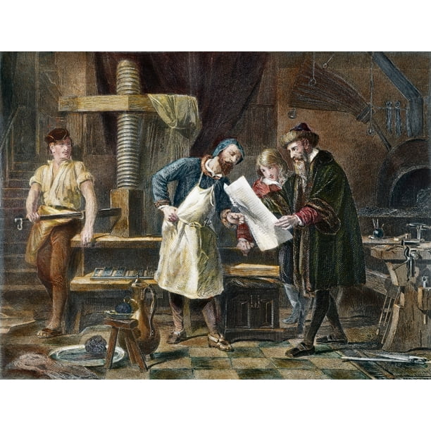 Johann Gutenberg /N(C1395-1468) Taking The First Proof Printed From ...