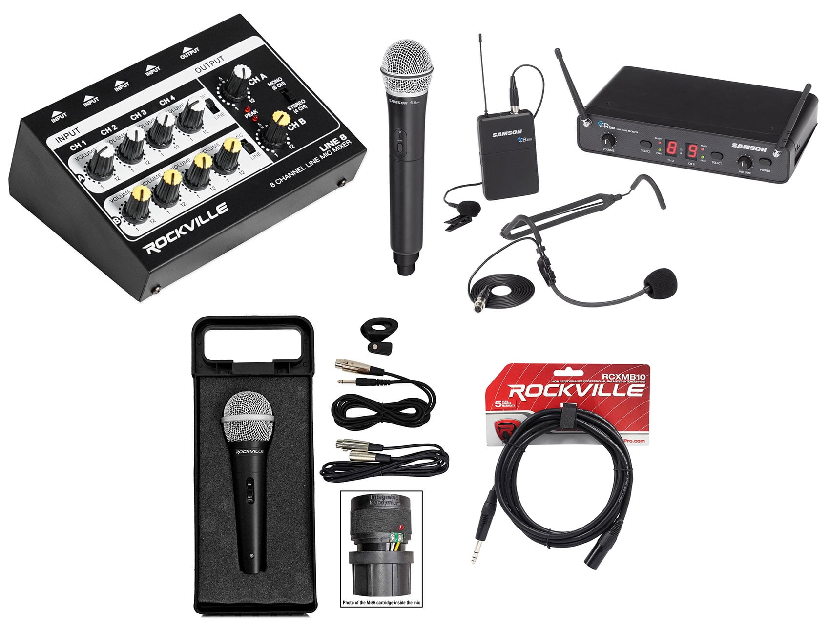 Samson Concert 288 UHF Beltpack Lavalier Headset Wireless+Wired Mic ...