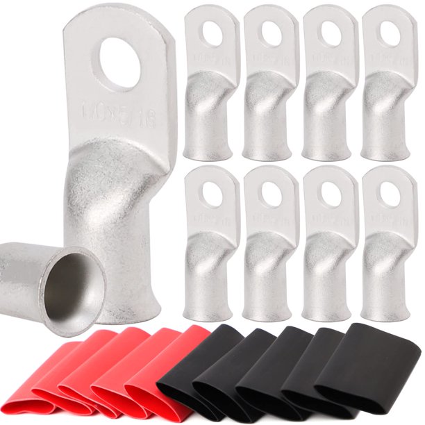 TKDMR 10pcs 10 Awg-516 Ring Marine grade copper Wire Lugs,with 3:1 Heat Shrink Tubing,UL Battery ...