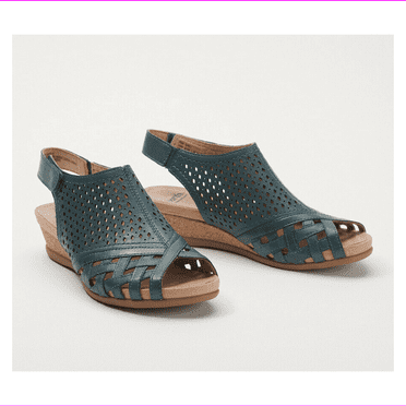 Earth Leather Perforated Wedge Sandals- Pisa Galli Amber Yellow 7.5 W ...