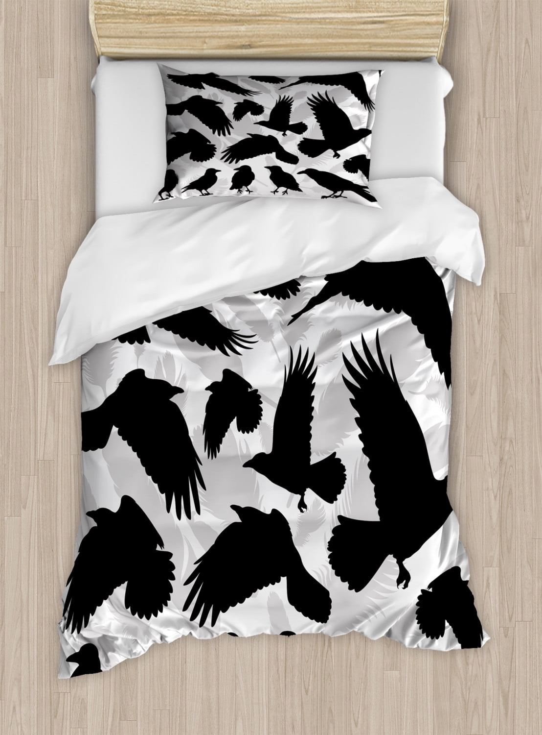 Black Crow Duvet Cover Set Twin Size, Artistic Design Illustration with ...