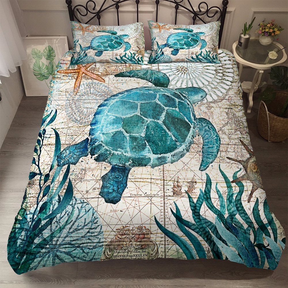 Turtle Bedding Set Nautical Coastal Bedding,Sea Turtle Comforter Cover ...