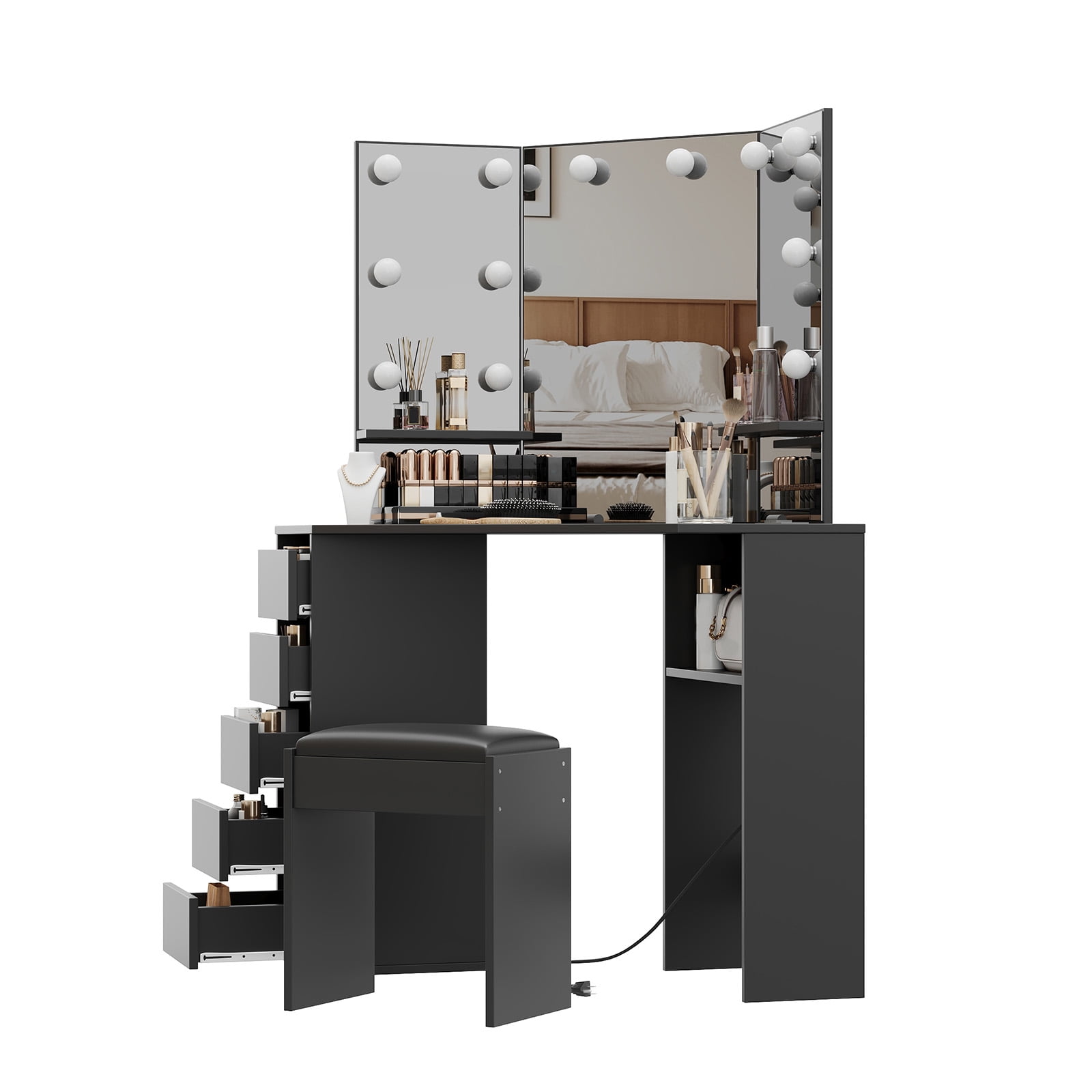 Click here for Zzistar Vanity Desk With 5 Roating Drawers  Corner... prices