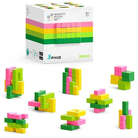 PIXIO Tropic - 60 Small Magnetic Building Blocks for Kids & Adults ...
