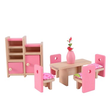 SDJMa Kids Miniature Dining Table & Chair Set, 1:12 Scale Wooden ...