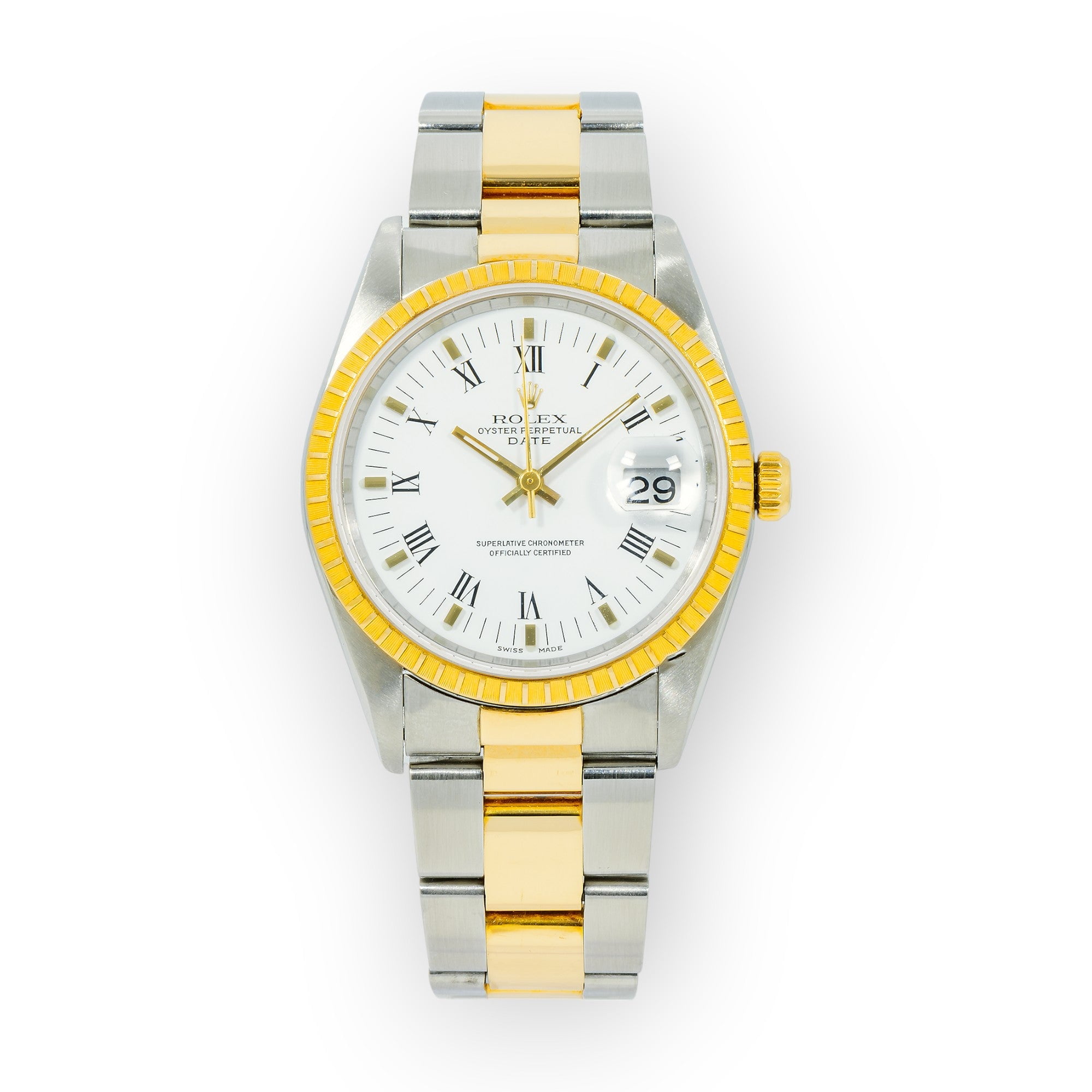 Pre-Owned Rolex Date 15223 34mm White Roman Dial With Two Tone Oyster ...