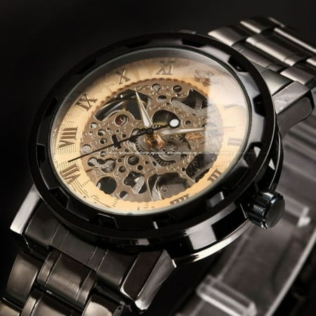 Luxury Steel Watch Band Roman Numerals Transparent Hollow Automatic ...