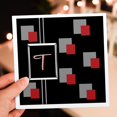 3drose, Modern Geometric Black Red Grey Square Pattern Monogram Letter ...