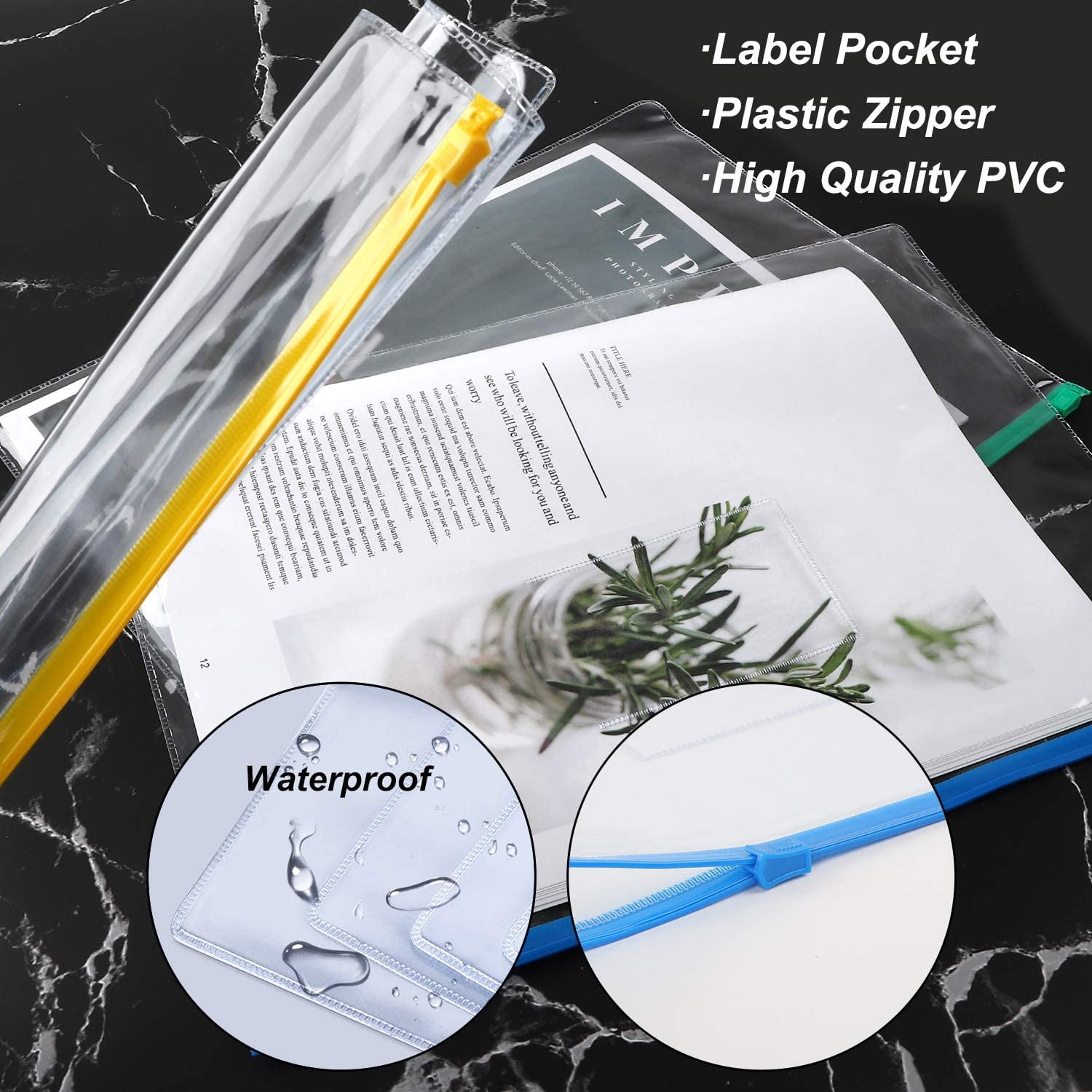 Buy 24pcs Plastic Envelopes Poly Zip Envelopes Files Zipper Folders, A4 ...