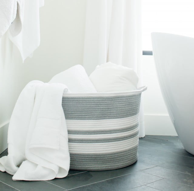 Chloe and Cotton Large Laundry Woven Hamper for Storage - Gray White ...