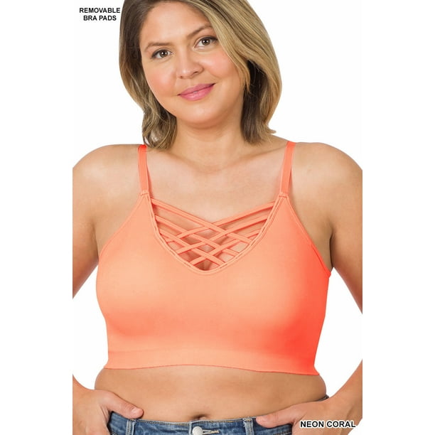Zenana Womens And Plus Front V Lattice Bralette Sports Bra With