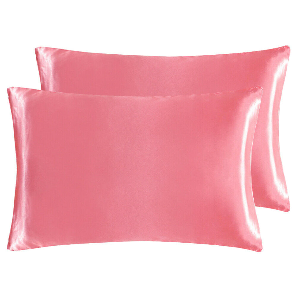 Soft Satin Pillow Cases Standard Size Pack of 2, Allergen Proof Dual ...