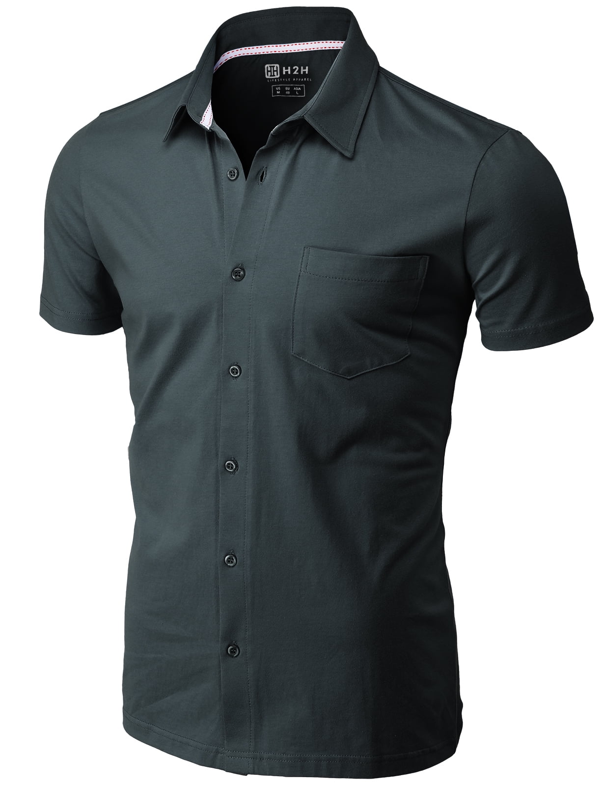 H2H Men's Casual Slim Fit Short Sleeve Jersey Button Down Shirt ...