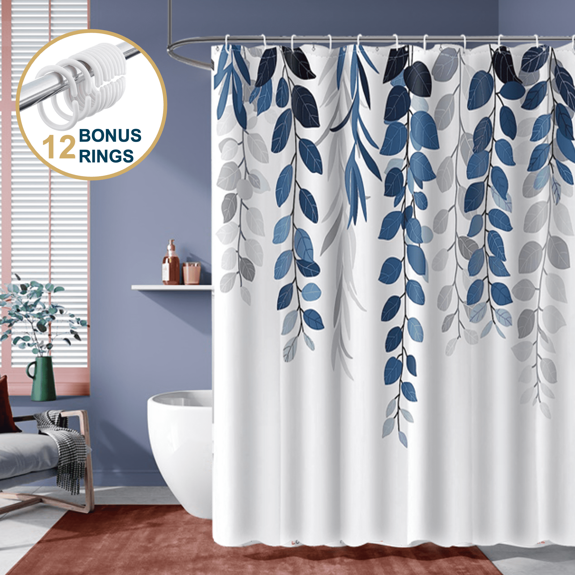 Click here for Comfitime Blue Shower Curtain With Hooks - Heavy-D... prices