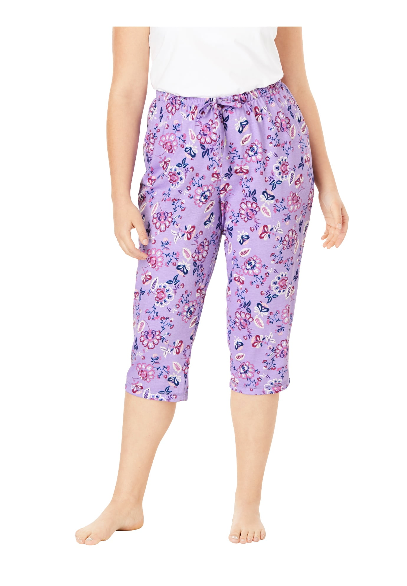 Dreams And Co Womens Plus Size Knit Sleep Capri Pajamas