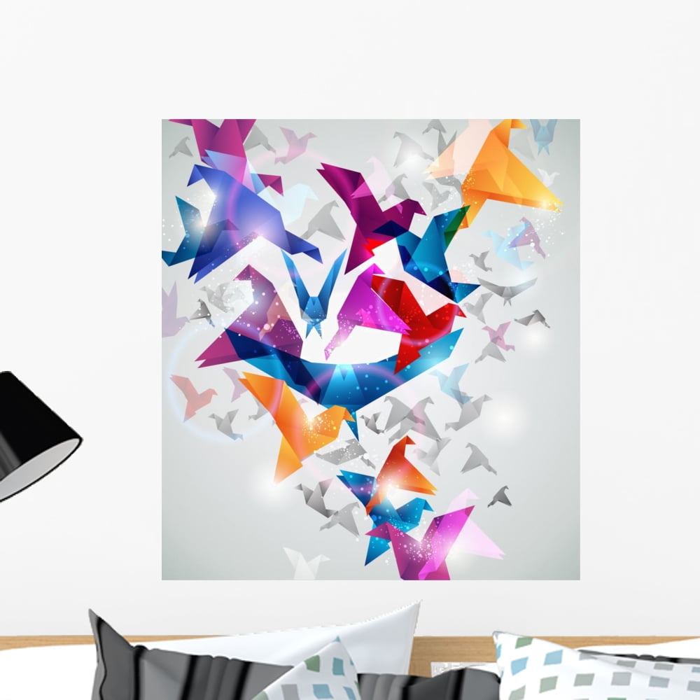 Paper Flight Origami Birds Wall Mural by Wallmonkeys Peel and Stick ...