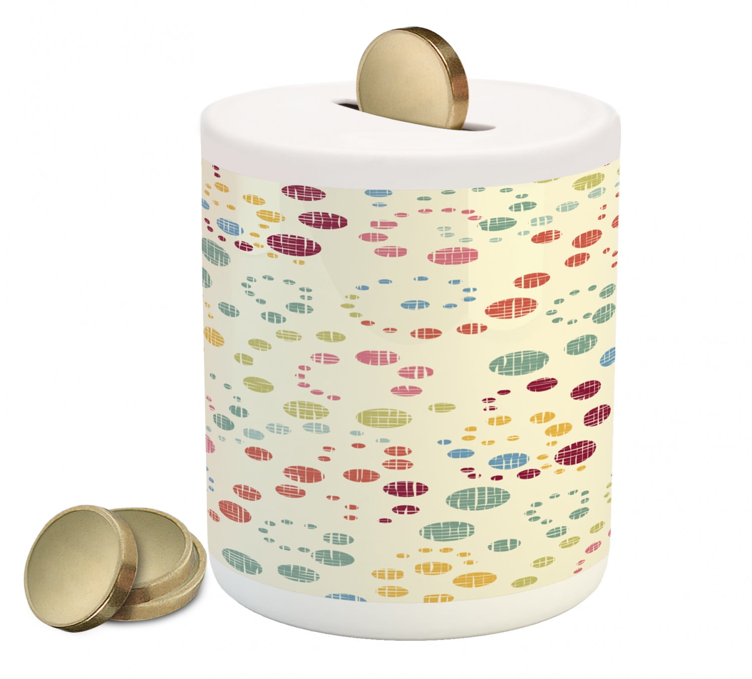 Modern Art Piggy Bank, Grunge Polka Dots Spots Backdrop Motif Retro ...