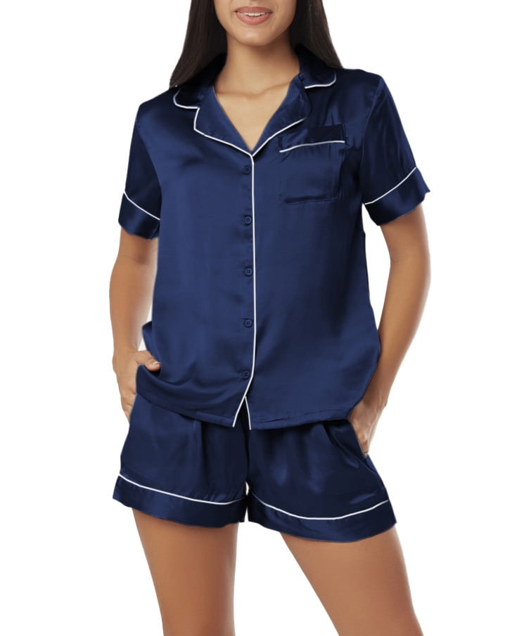 BlushBridesCo Women Silky Satin Pajama Short Sleeve Shorts Set ...