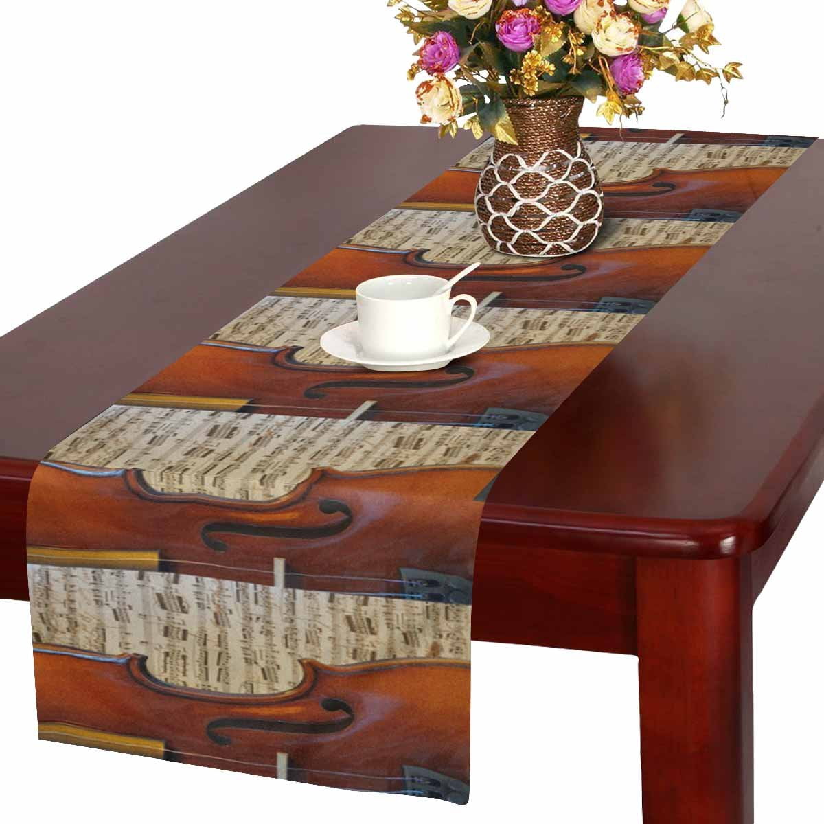 MKHERT Musical Curves Violin against Music Notes Table Runner Home ...