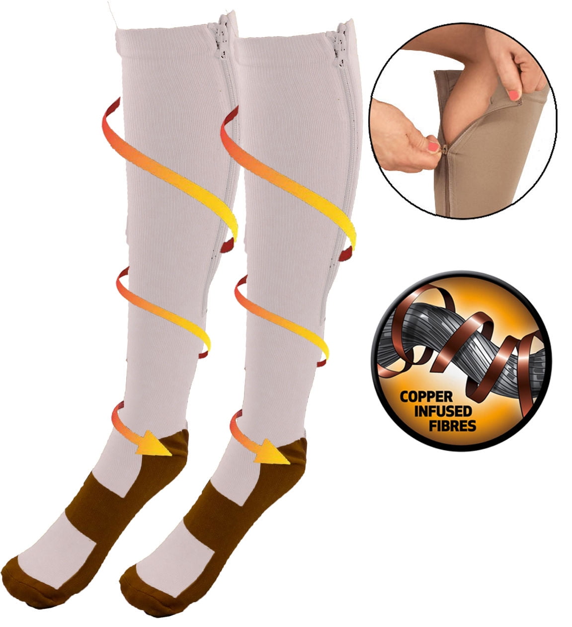 Copper Infused Zipper Compression Socks - Closed Toe Zip Up Circulation ...