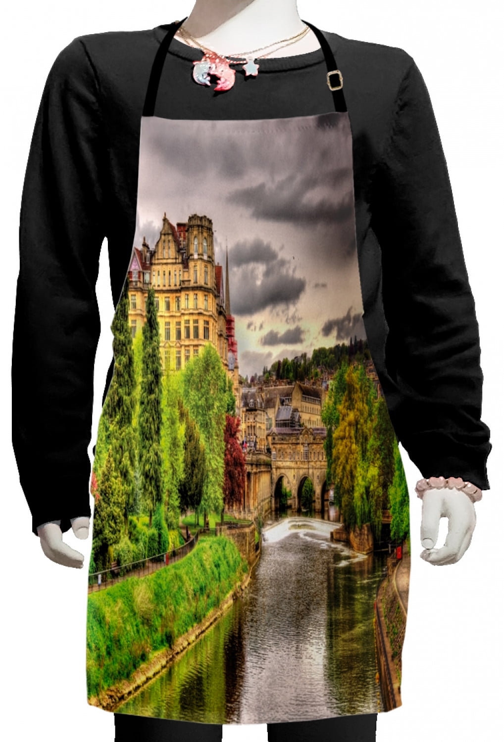 Landscape Kids Apron, Nature Themed View of Bath Town over the River ...