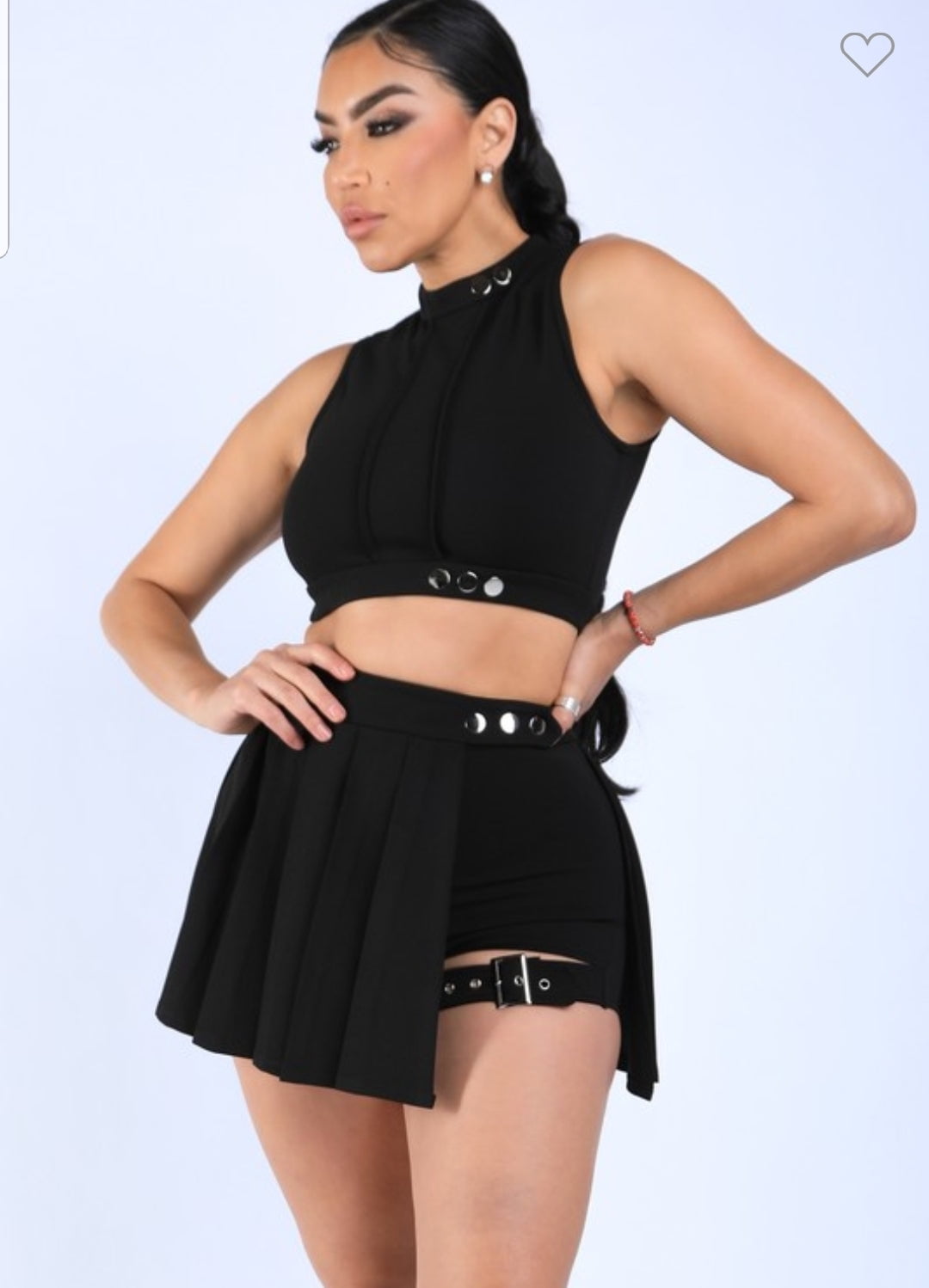 Black Crop Top And Skater Skirt