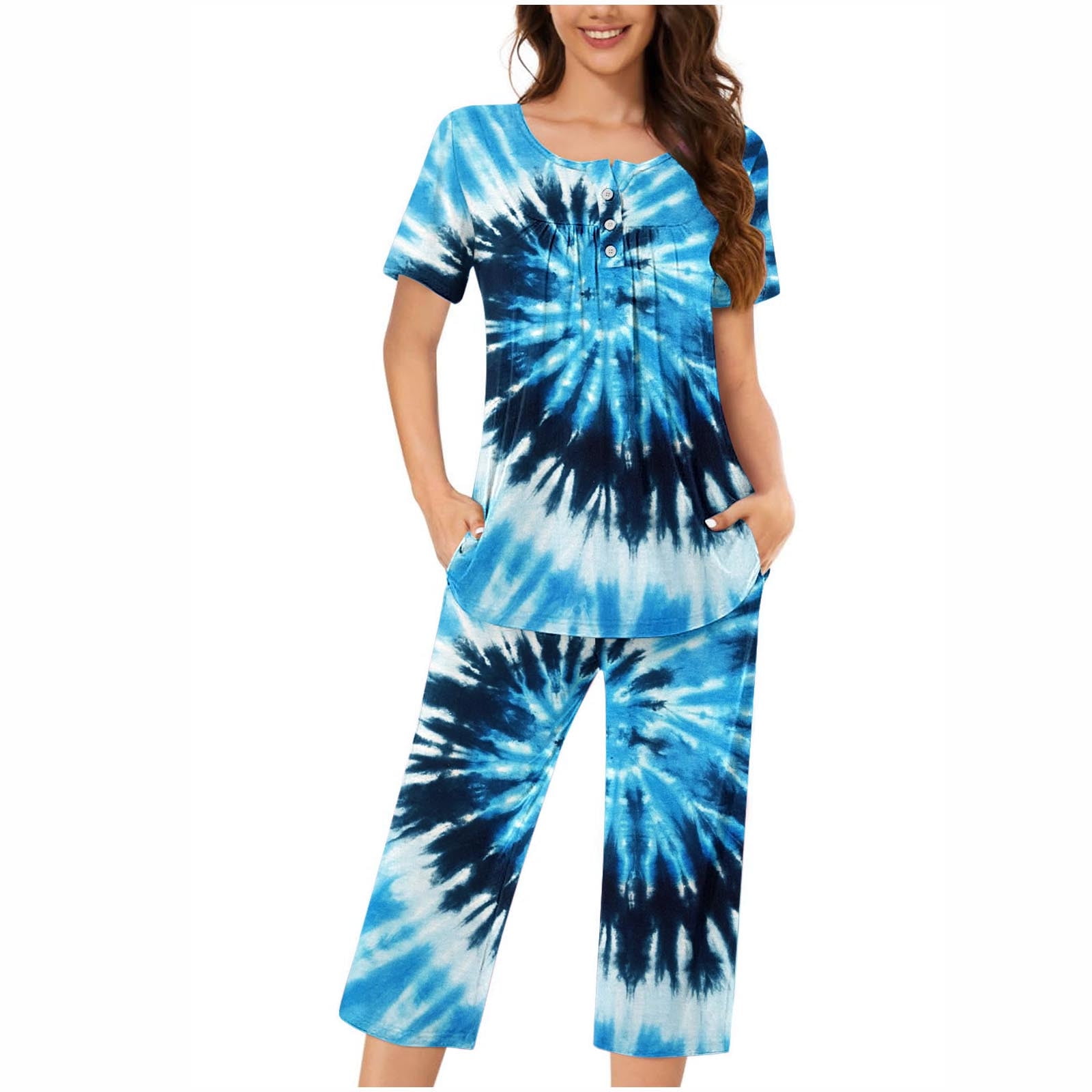 Click here for Hujlwoi Women Button Down Pajama Tie Dye Printed S... prices