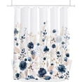 Aesthetic Navy Blue Floral Shower Curtain Sets, Watercolor Gold Flowers ...