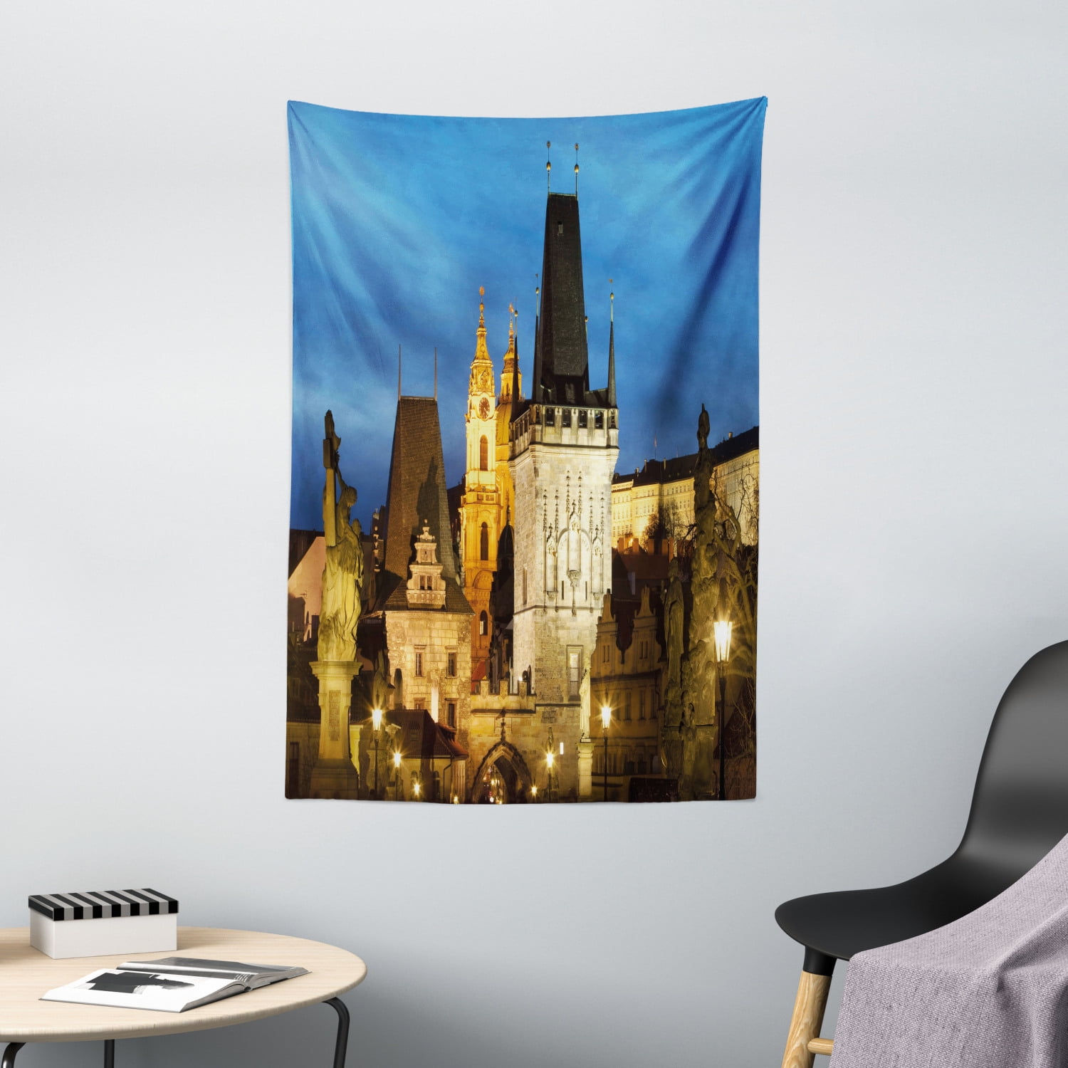 European Tapestry, Charles Bridge Tower St. Nicholas Church Dusk Czech ...