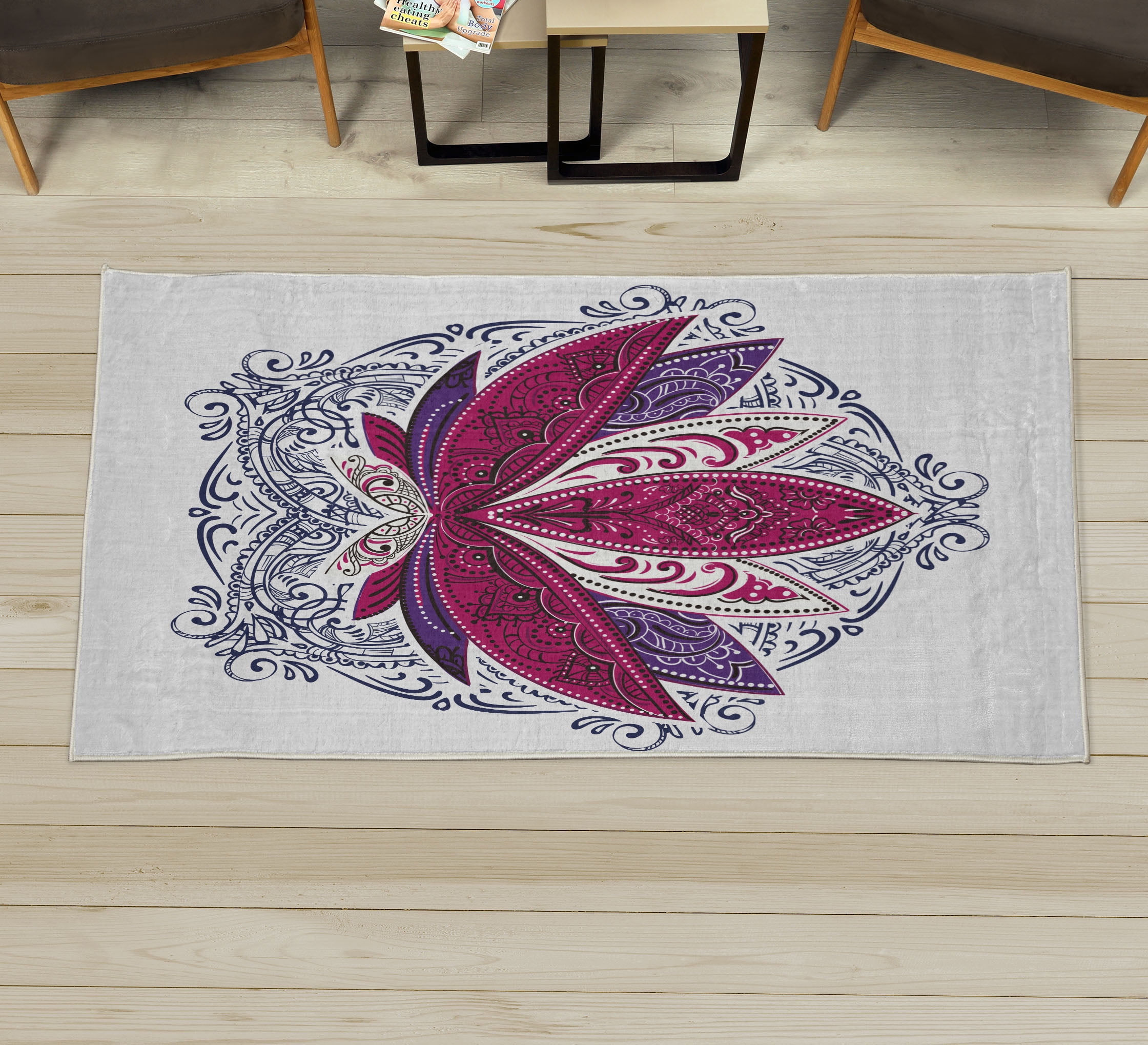 Lotus Decorative Rug, Flower Bloom Ornaments Exotic Petals Oriental ...