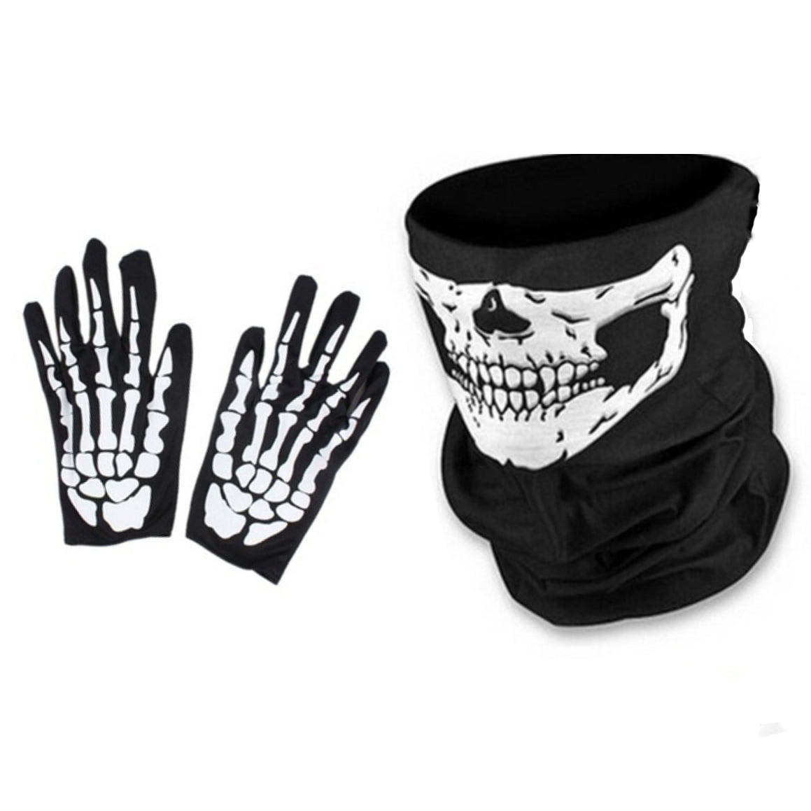 White Skeleton Gloves and Skull Mask Bone Ghosts for Adult Halloween ...