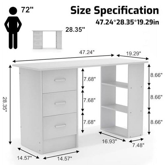 DreamCurship Computer Desk with 3 Drawers, Home Office Desk with ...
