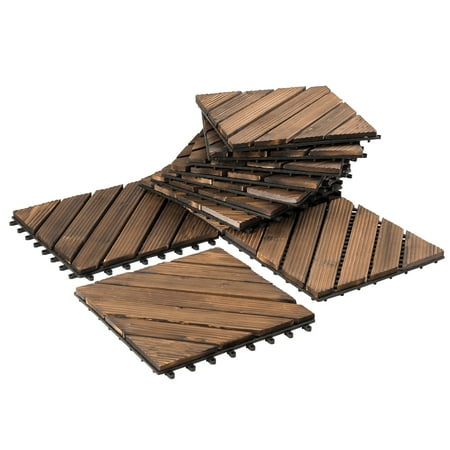 Costway 88 PCS 12'' x 12'' Interlocking Wood Deck Tiles Patio Pavers ...