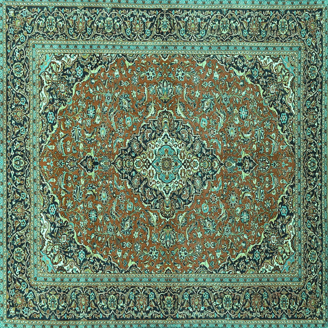 Ahgly Company Machine Washable Indoor Square Persian Turquoise Blue ...