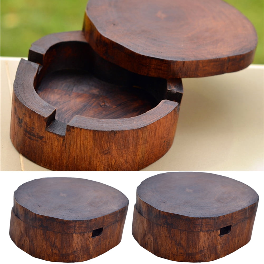 Travelwant Round Original Wooden Ashtray Outdoors and Indoors Ash Tray ...