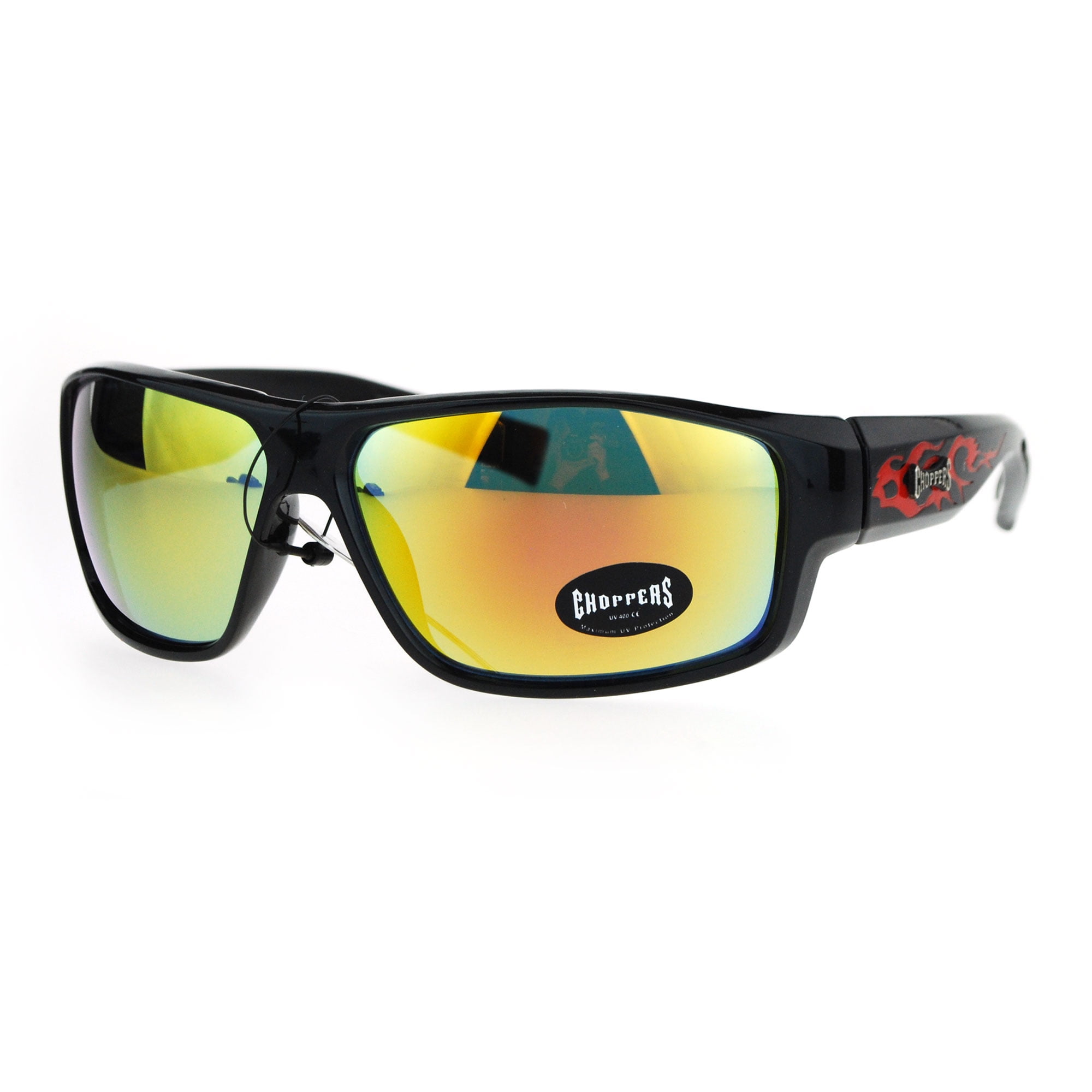 Choppers Mens Flame Arm Rectangular Warp Biker Motorcycle Sunglasses ...