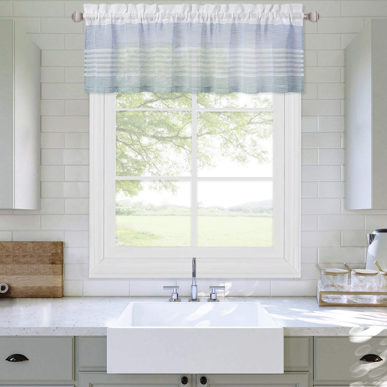Kitchen Window Curtain Valance, Boucle Splicing Stripe Window Treatment ...
