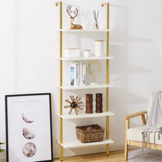 Zimtown 5-Shelf Wood Bookcase, Wall Mounted Learning Ladder Display ...