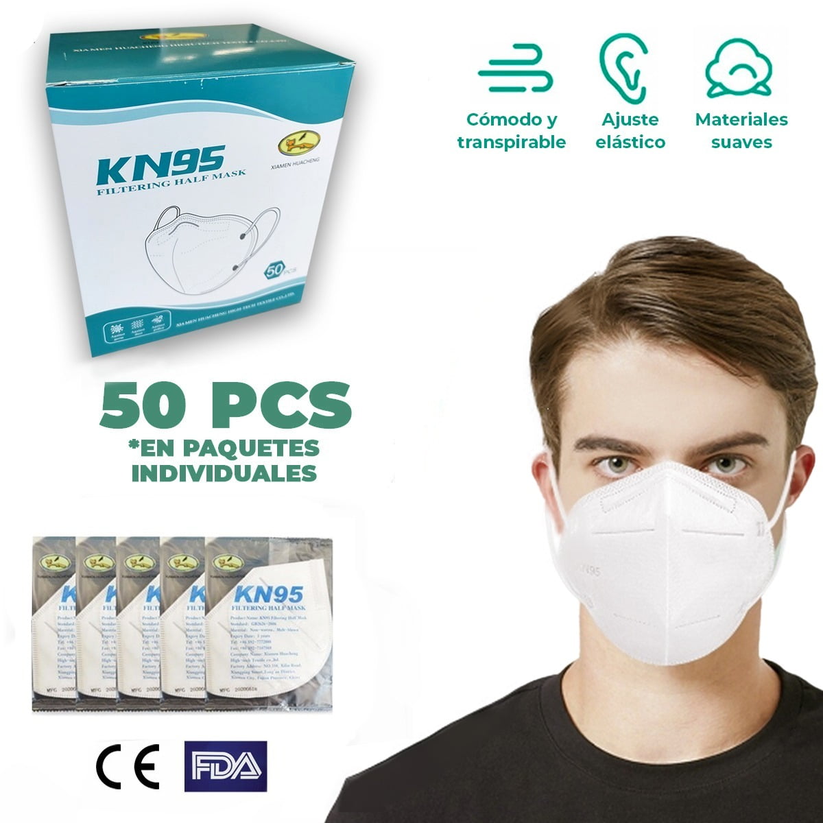 Cubrebocas KN95 Mascarilla KN95 Caja con 50 piezas 5 Capas con Certificado KN95 Mascarilla Salud ...
