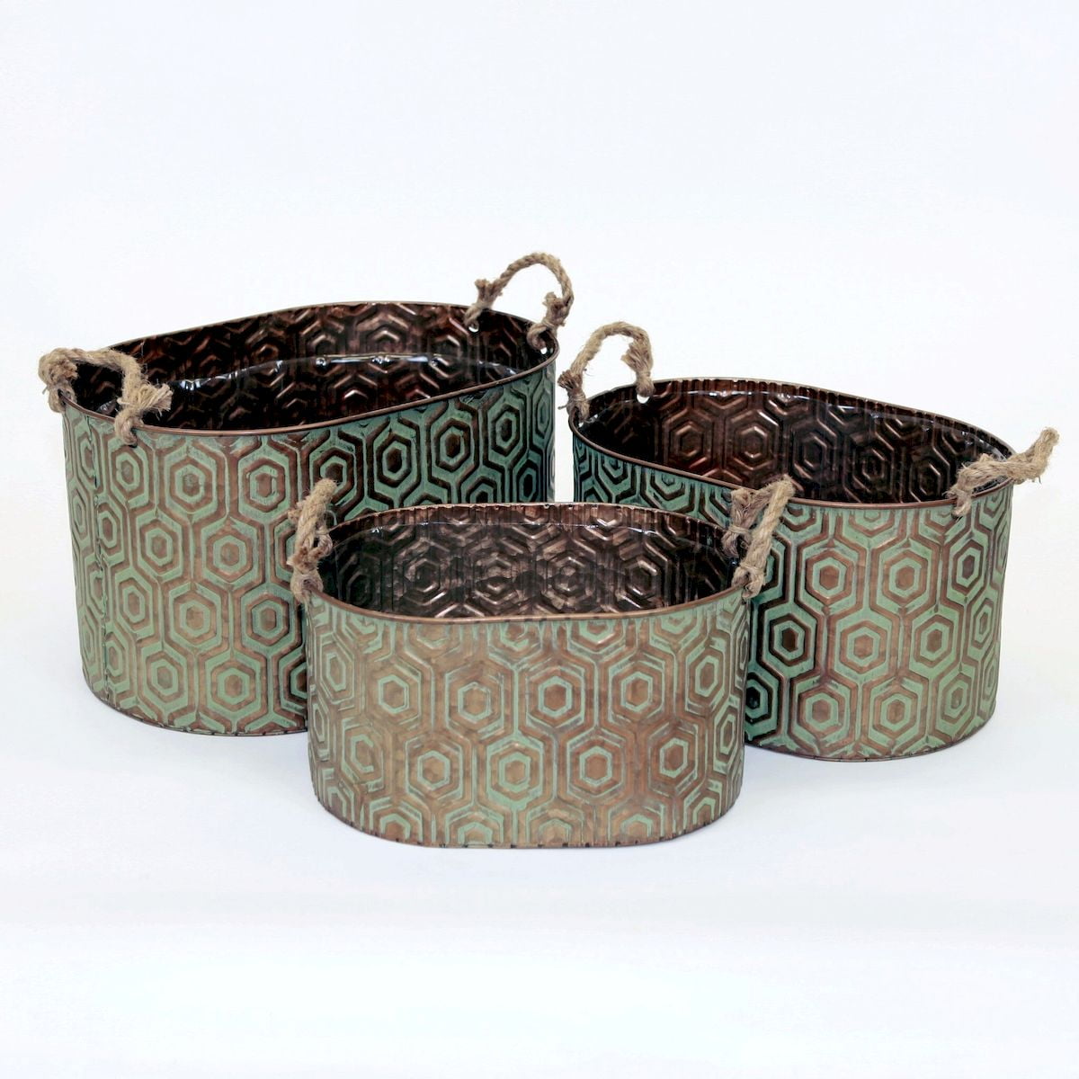 Set Of 3 Aged Copper Finish Geometric Patterned Planters - Walmart.com