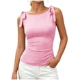 Avrnliq Pink Boat Neck Sleeveless Tank Top for Women Tie Shoulder ...