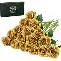 16 Pcs Fake Gold Roses Artificial Flowers with Long Stems, Rose Bouquet ...