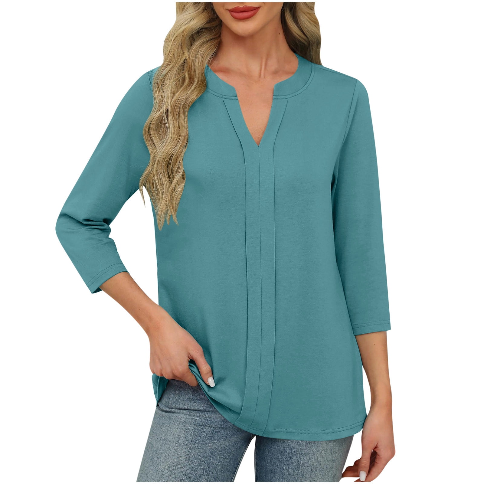Click here for Yanlir Womens Solid Color V-Neck 3/4 Sleeve T-Shir... prices